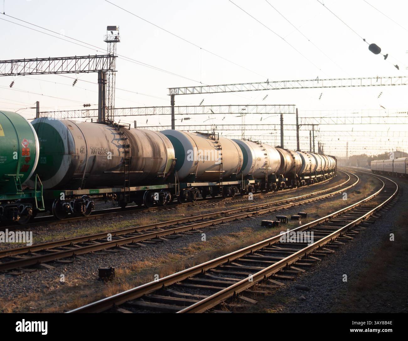 Train with oil tanker railcars on the tracks in Kazakhstan Stock Photo ...