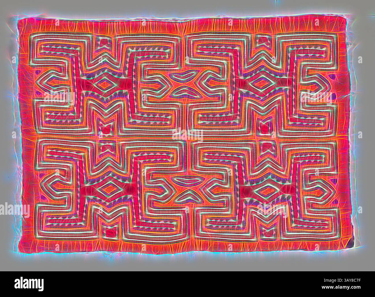 A vibrant and intricate textile pattern featuring interwoven geometric ...
