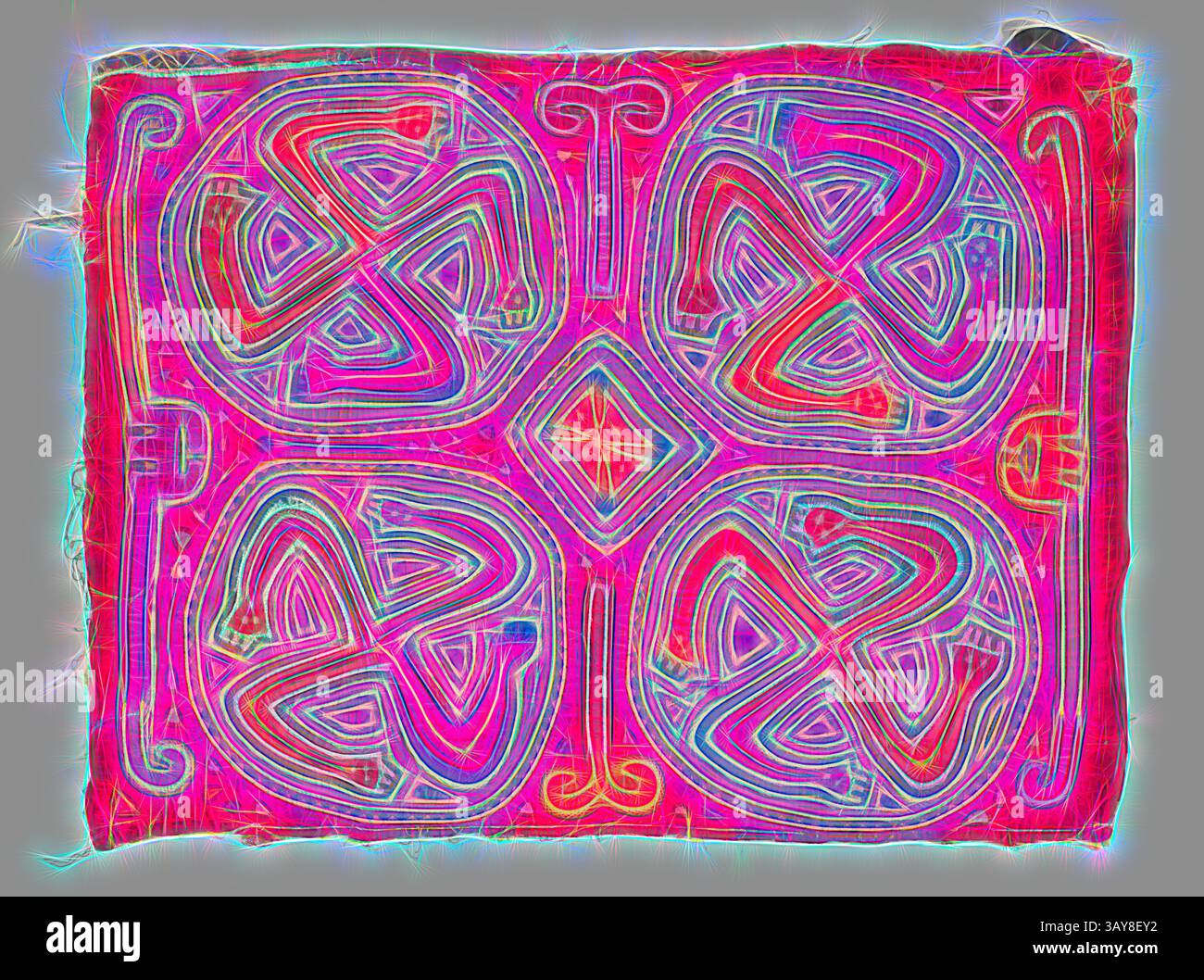 An intricately designed textile featuring vibrant, interwoven patterns ...