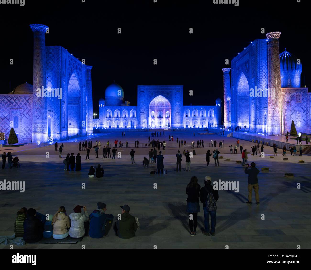 The ornately tiled Tillya-Kari Madrasah in Samarkand, Uzbekistan. It is ...
