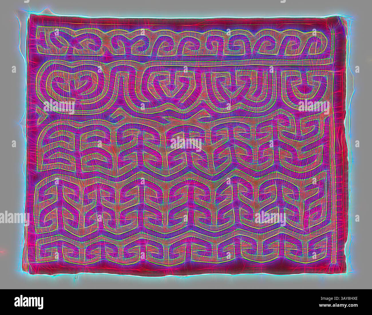 An intricate design features flowing, interwoven patterns and bold lines, creating a mesmerizing ...