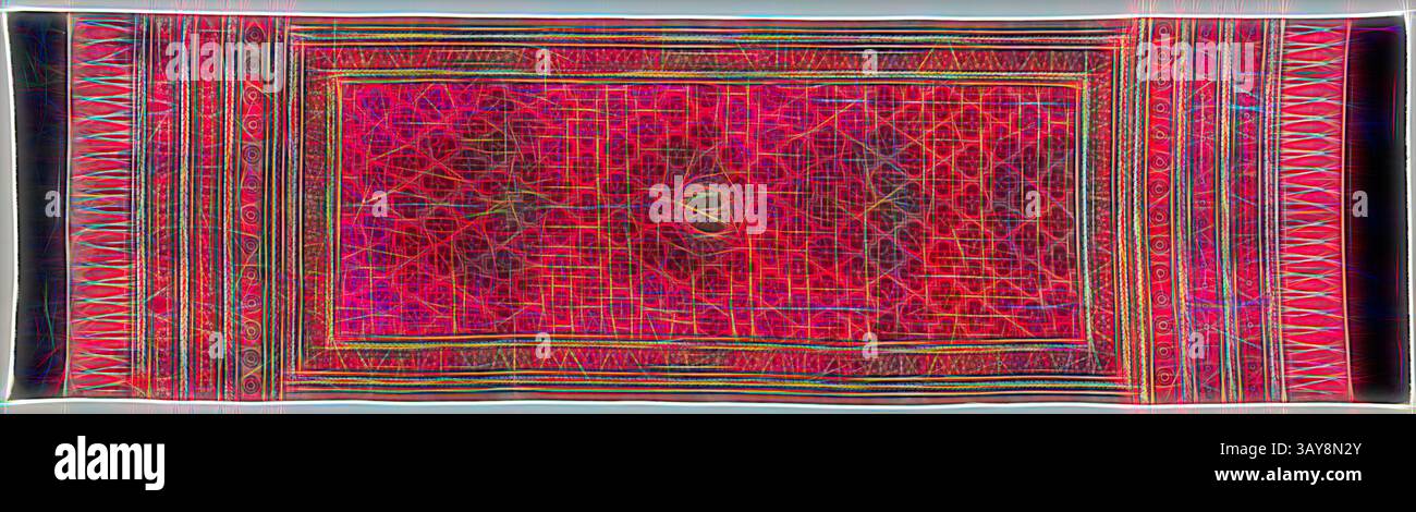 An intricately designed textile featuring vibrant geometric patterns ...