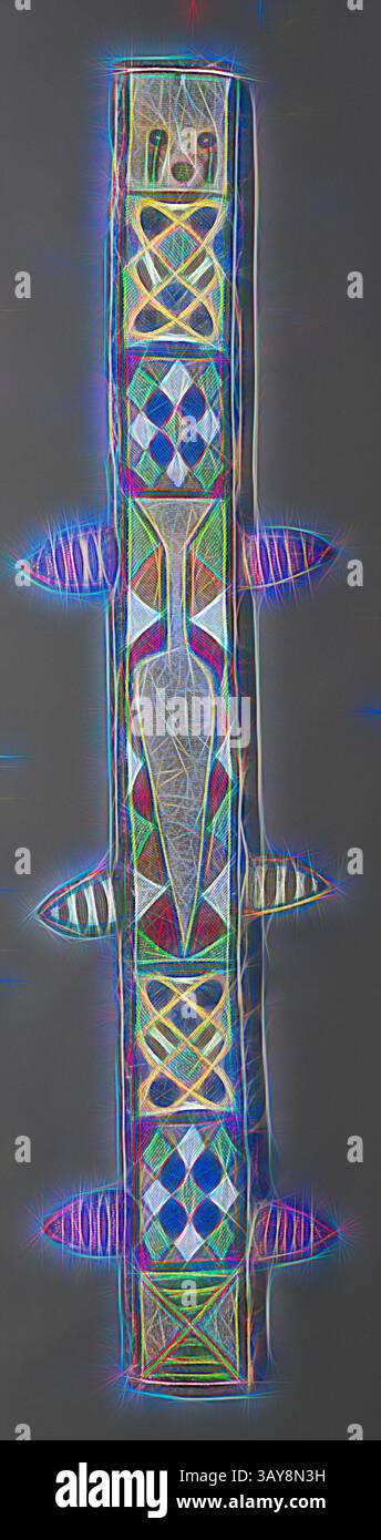 A vertical abstract design featuring intricate patterns and vibrant ...