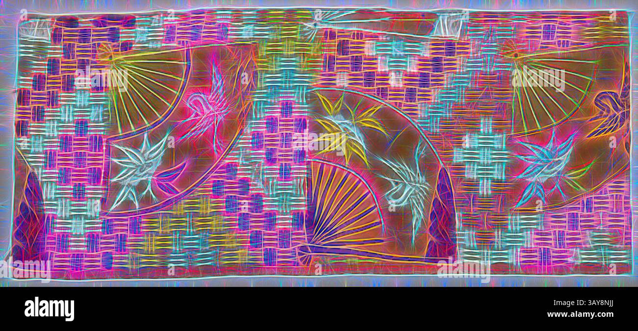 A vibrant and stylized arrangement of traditional fans and floral ...