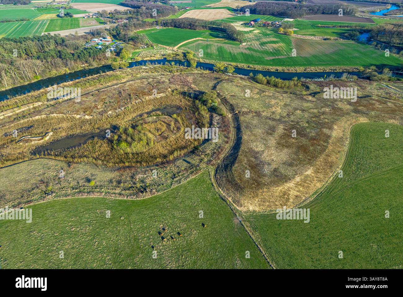 Luftbild, NSG Naturschutzgebiet Lippeaue, Fluss Lippe, Flussentwicklung ...