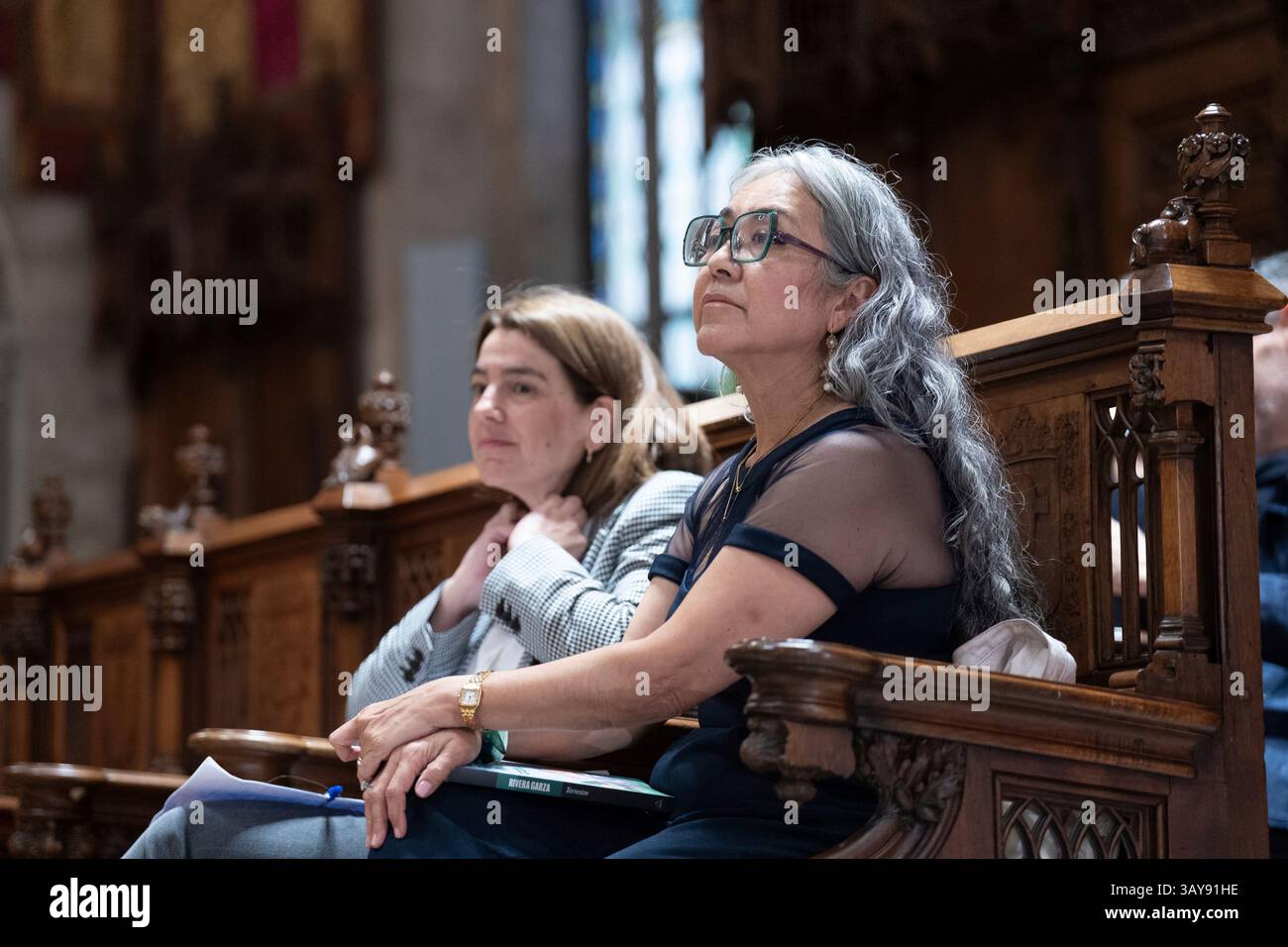 Mexican writer Cristina Rivera (right), during the proclamation of ...
