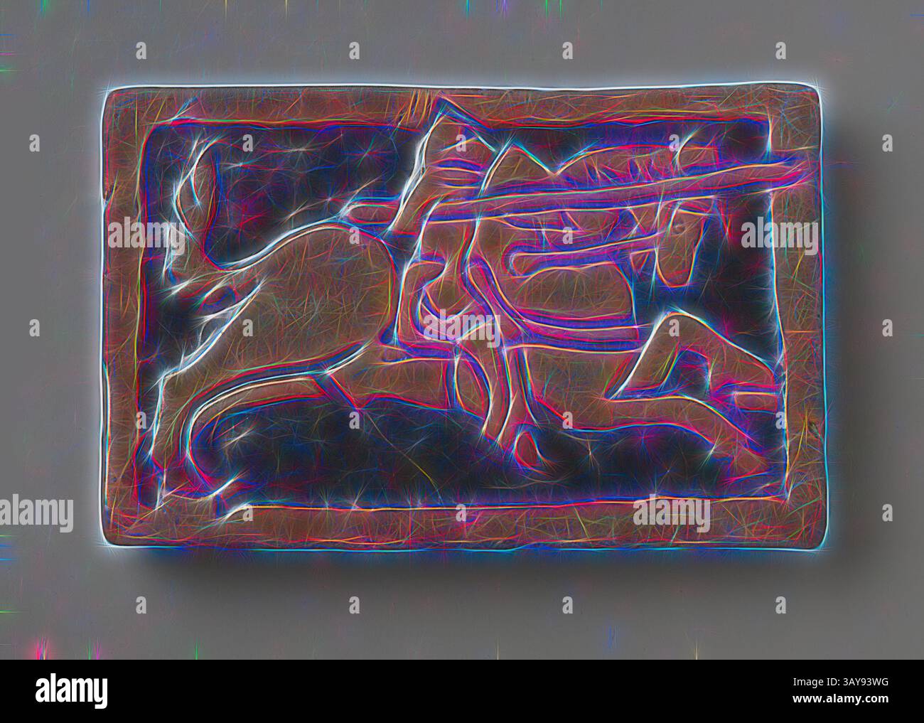 A dynamic relief sculpture featuring a knight on horseback wielding a ...