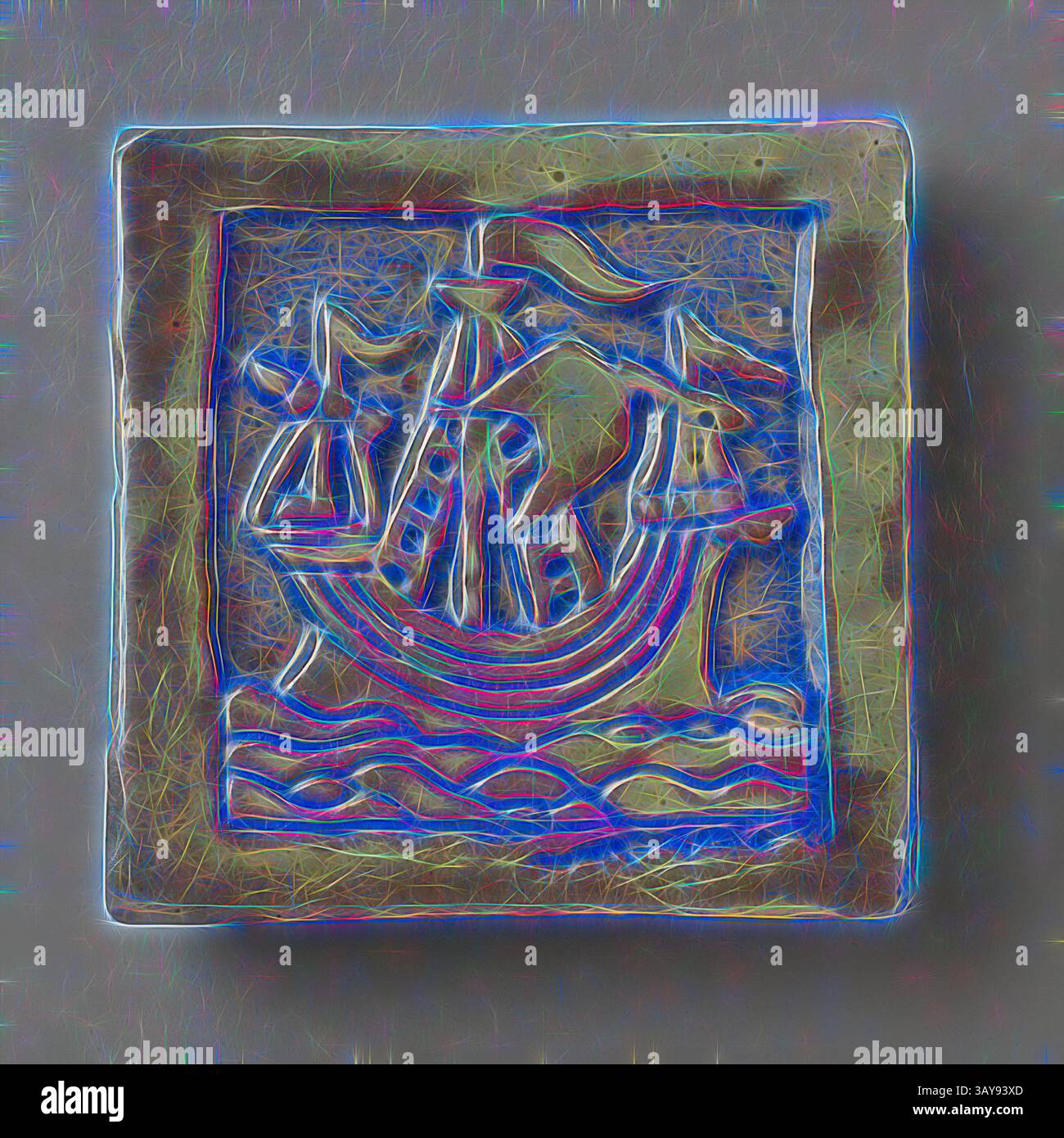 A detailed relief sculpture featuring a traditional ship, complete with ...