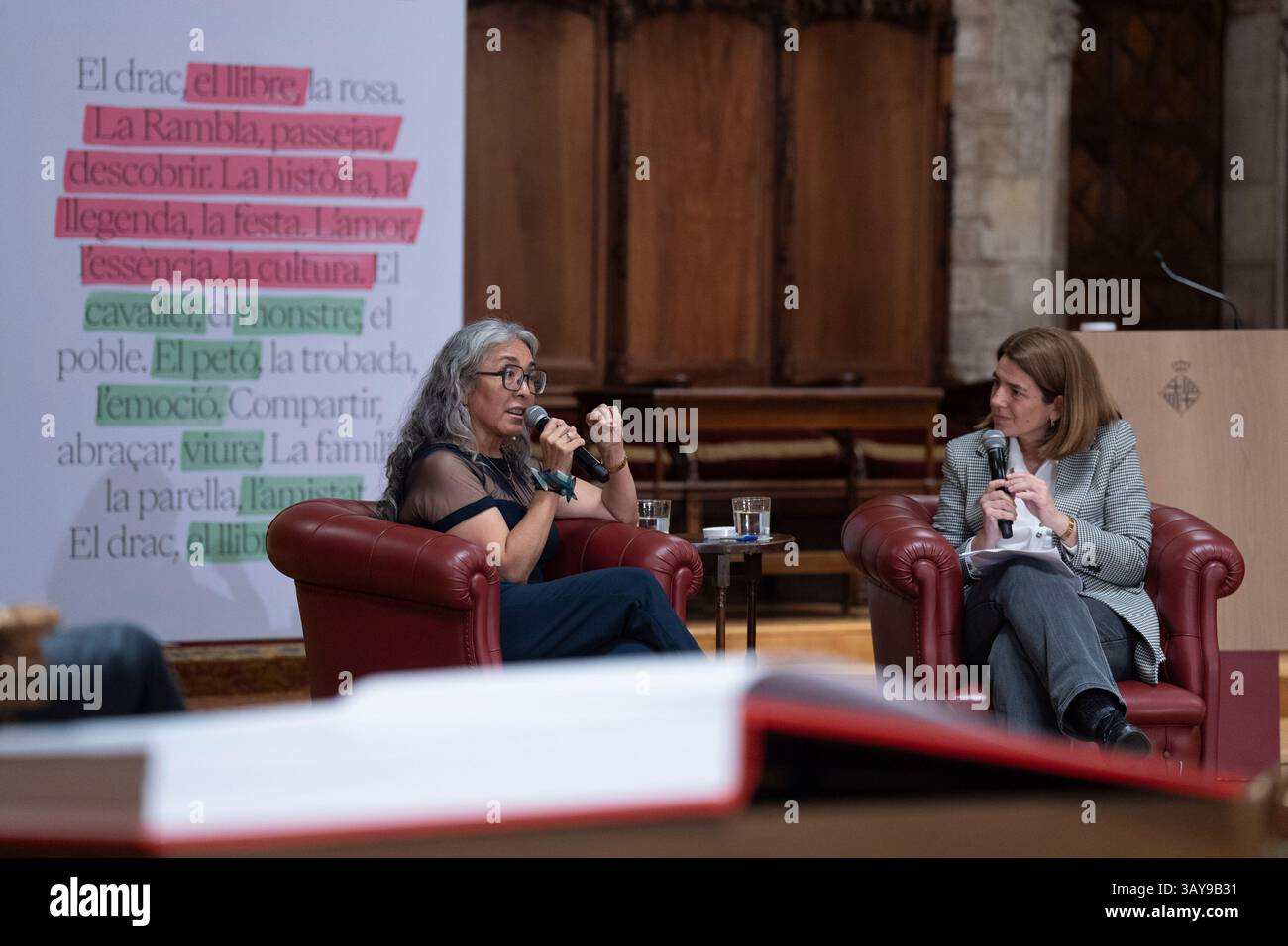 Mexican writer Cristina Rivera (left), talks with journalist Anna ...