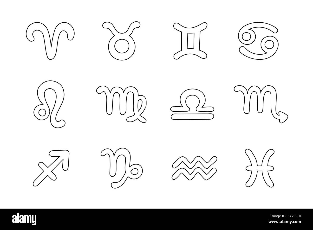 Zodiac Signs doodle vector set of isolated outline astrological ...