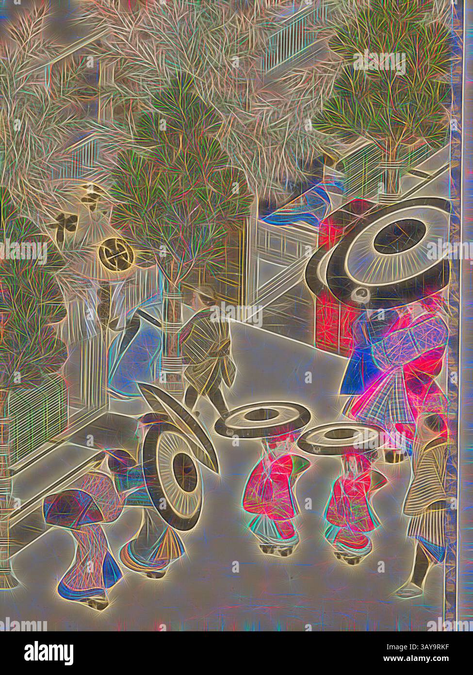 A vibrant scene depicting figures adorned in traditional attire ...