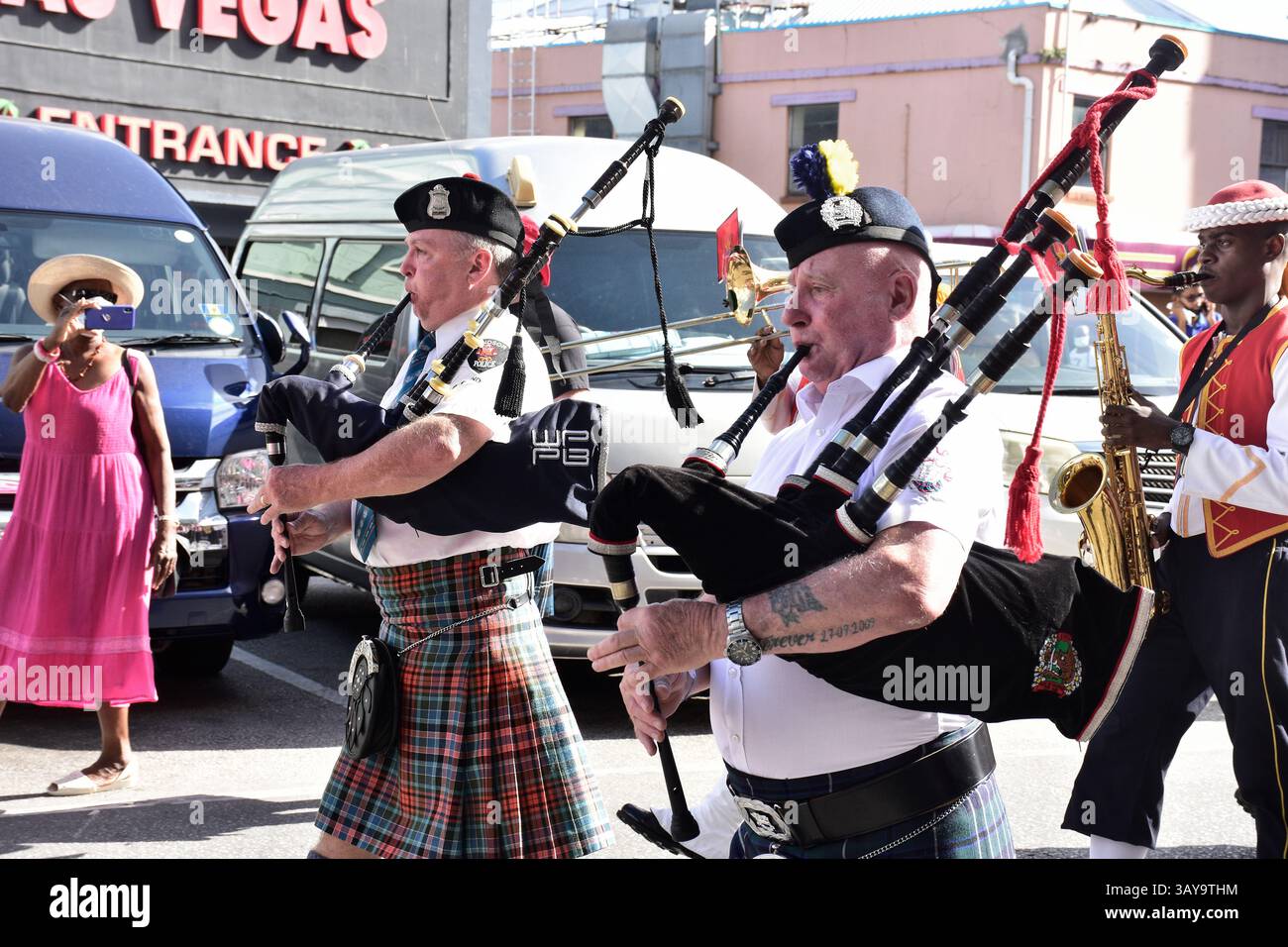Celtic Festival Parade in Bridgetown Barbados with Bagpipes and ...