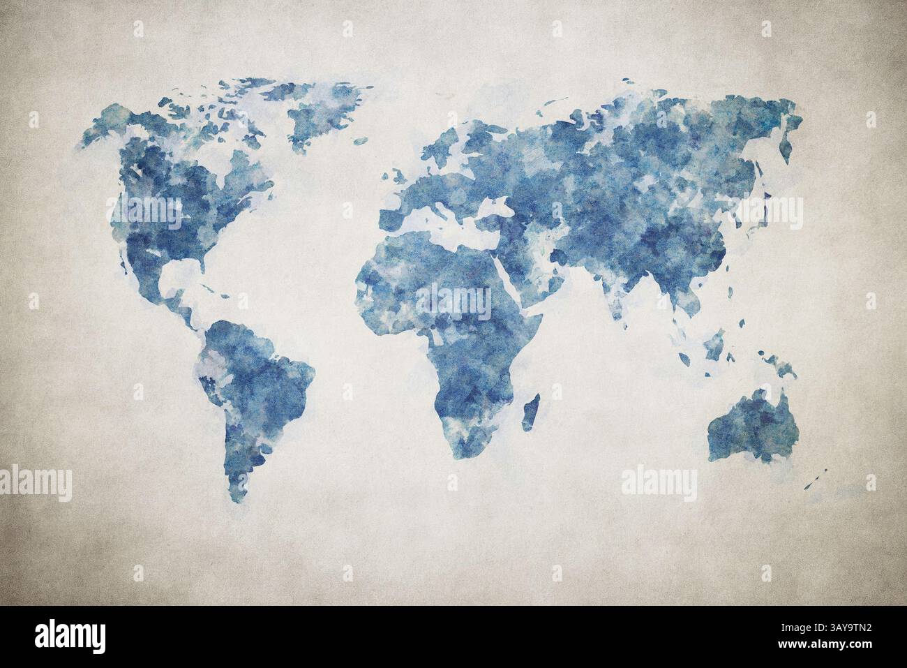 Grunge world map on vintage paper background in watercolour style Stock ...