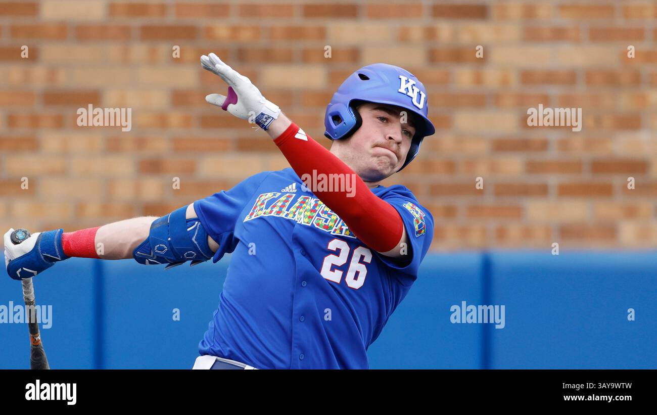 Kansas' Brady Ballinger (26) during an NCAA college baseball game on ...