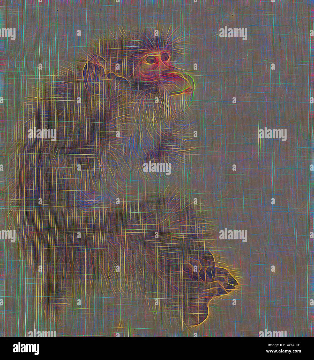 A whimsical representation of a monkey, characterized by vibrant colors ...