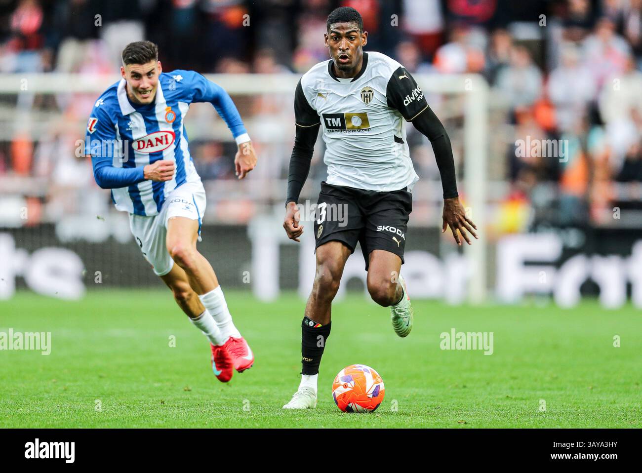 Cristhian Mosquera of Valencia CF in action during the Spanish league ...