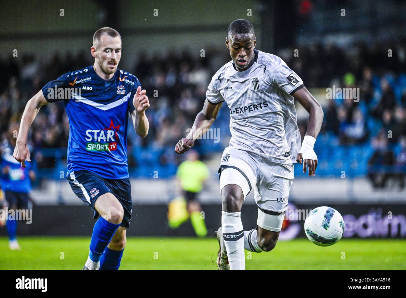 Dernderleeuw, Belgium. 22nd Apr, 2025. Dender's Roman Kvet and ...