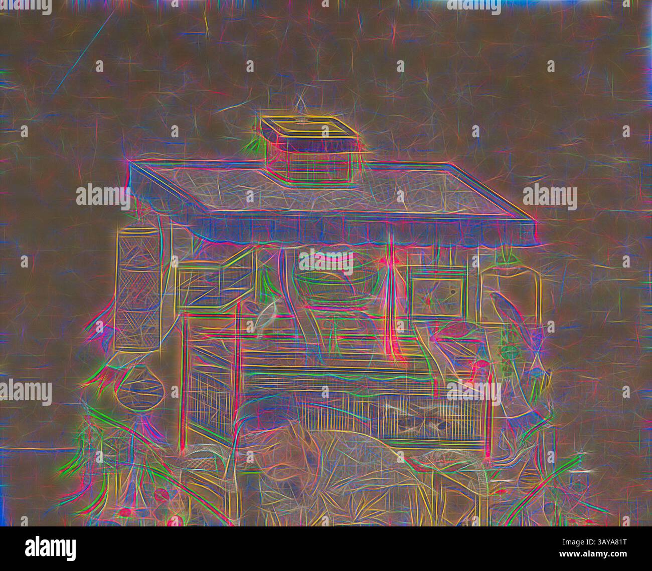 An intricately designed kiosk surrounded by vibrant patterns, featuring ...