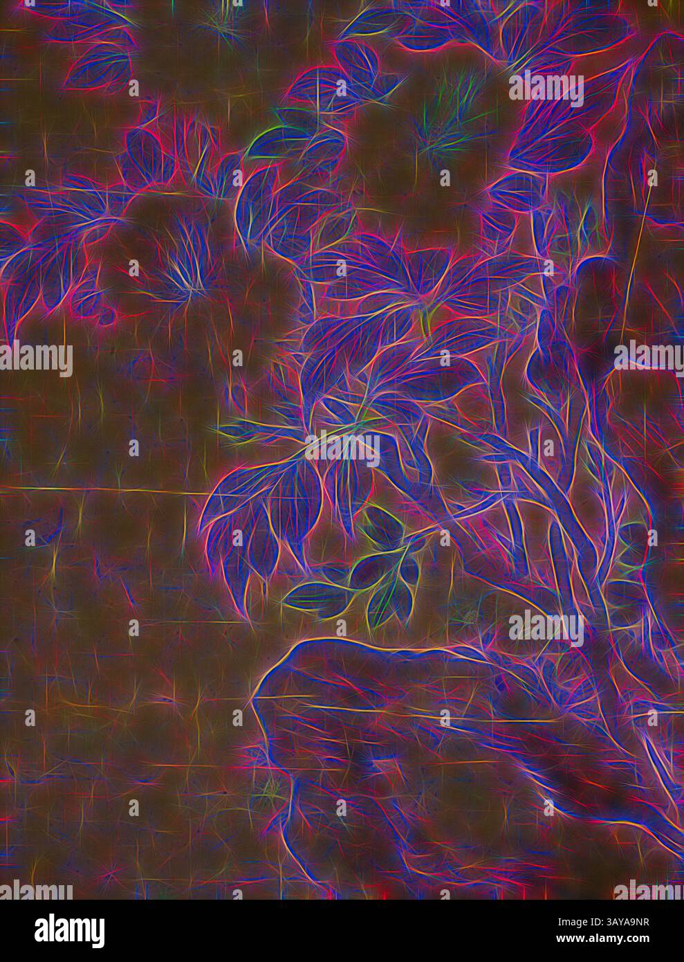 A vibrant display of intertwined branches and leaves, highlighted by a ...