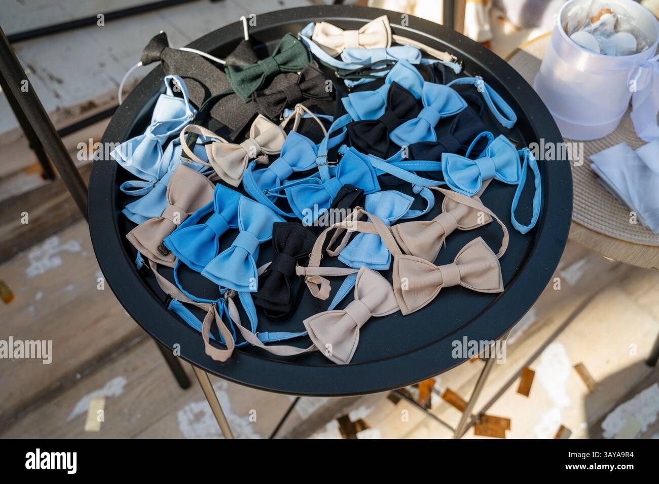 Colorful bow ties texture, top view neck tie backdrop Stock Photo - Alamy