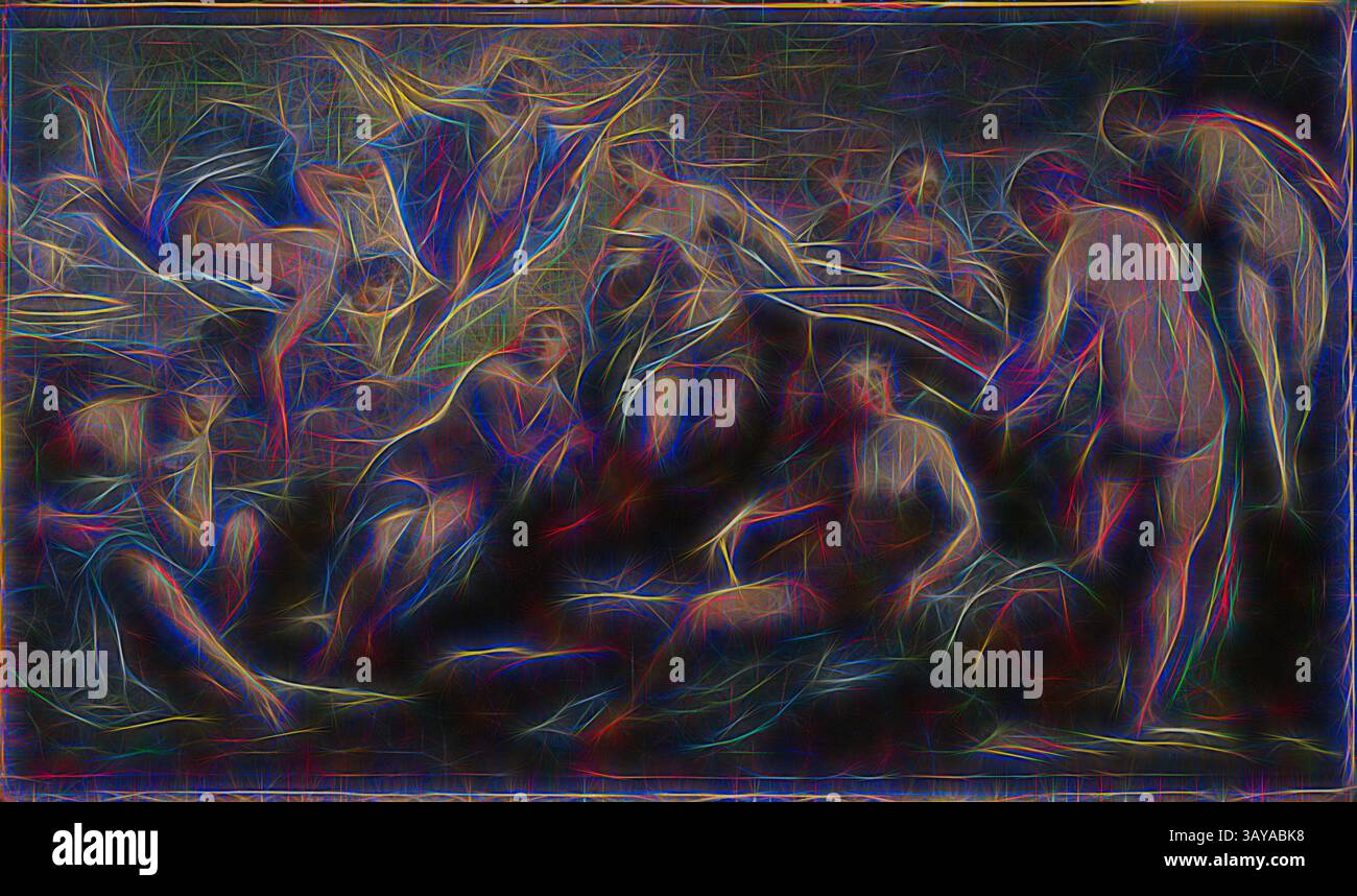 A dynamic scene depicting figures engaged in various activities ...