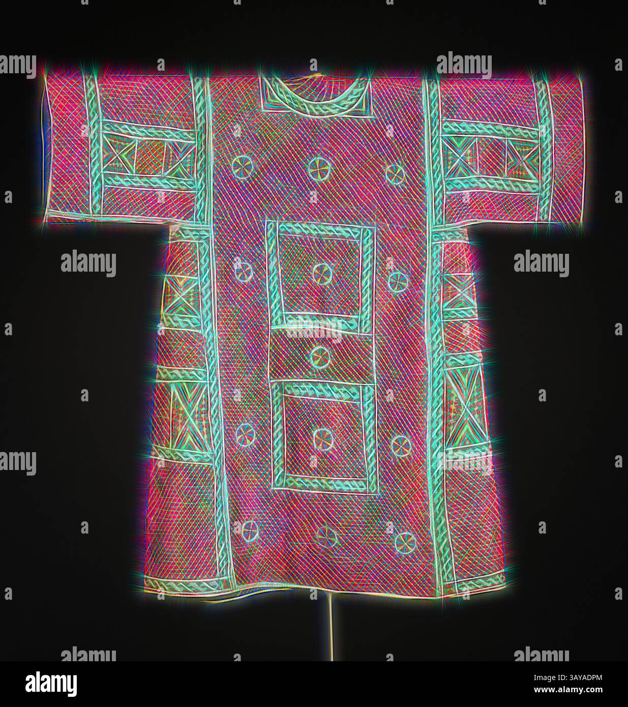 A vibrant traditional garment adorned with intricate patterns and ...