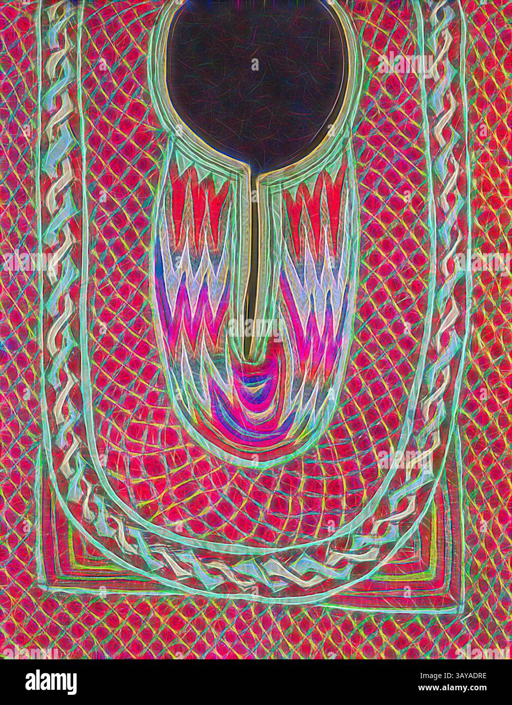 A vibrant textile design featuring intricate patterns and bold colors ...