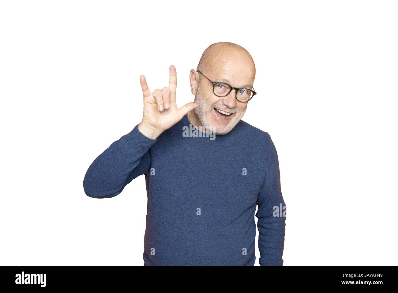A man with three fingers waving happily with a transparent background ...