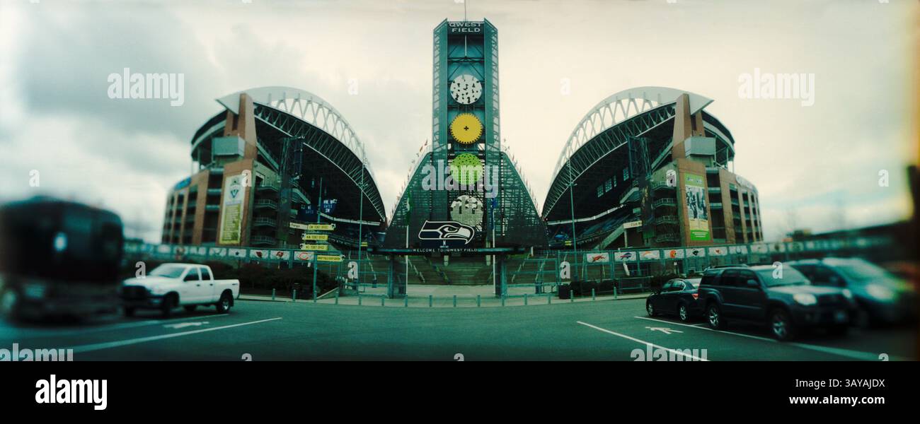Panoramic view of facade of a stadium, Qwest Field, Seattle, Washington ...