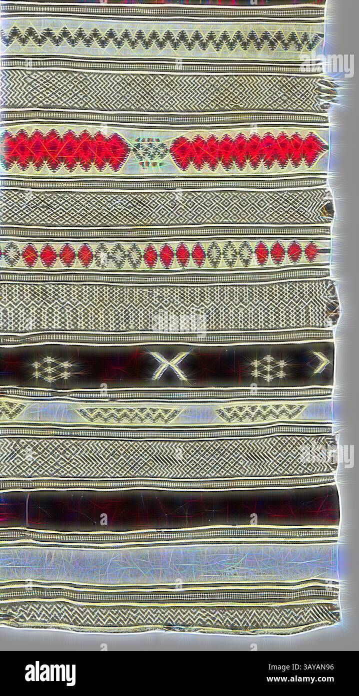 A vibrant textile featuring intricate patterns, with alternating rows ...