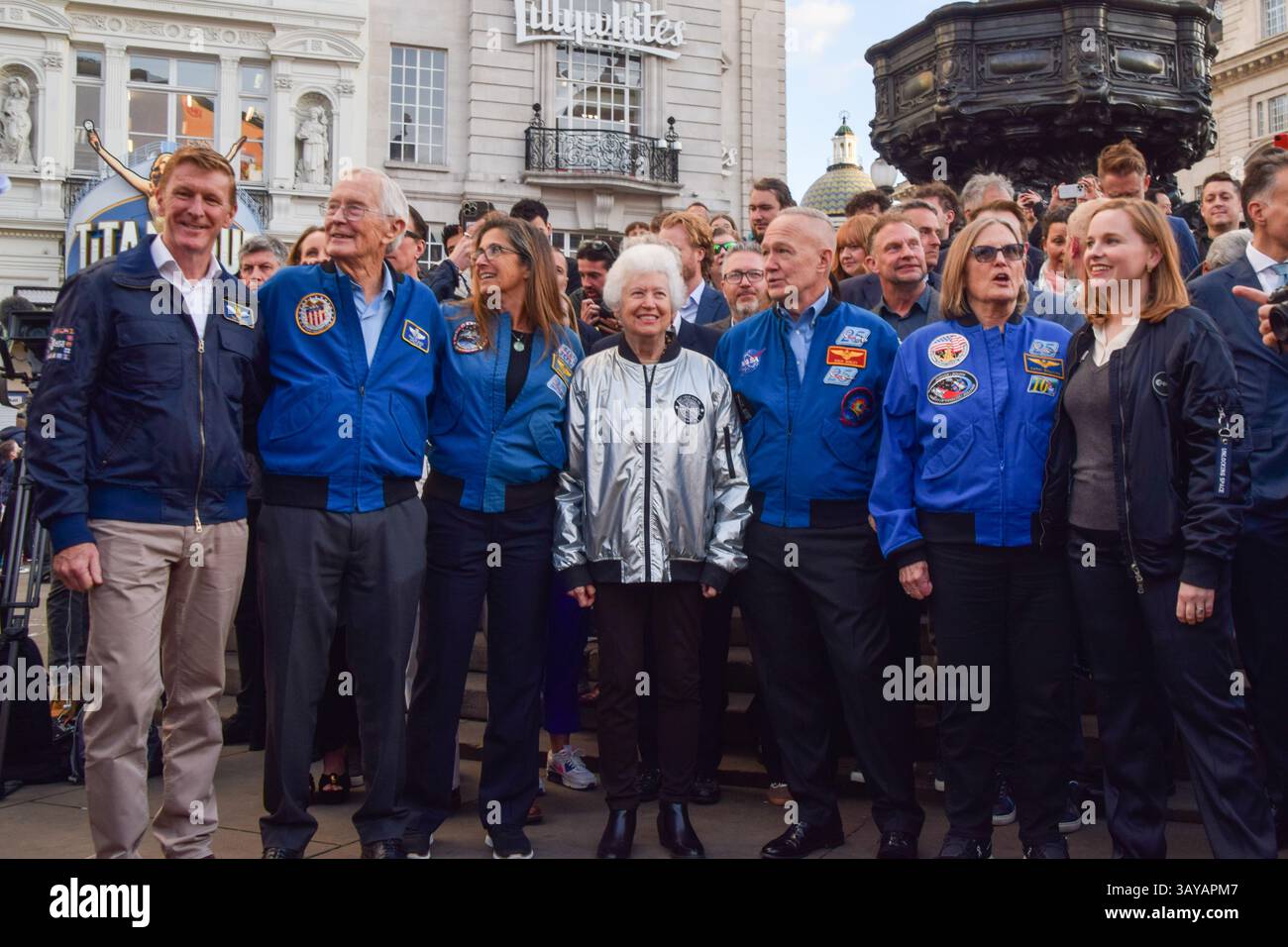 London, England, UK. 22nd Apr, 2025. L-R: Astronauts TIM PEAKE, CHARLIE ...