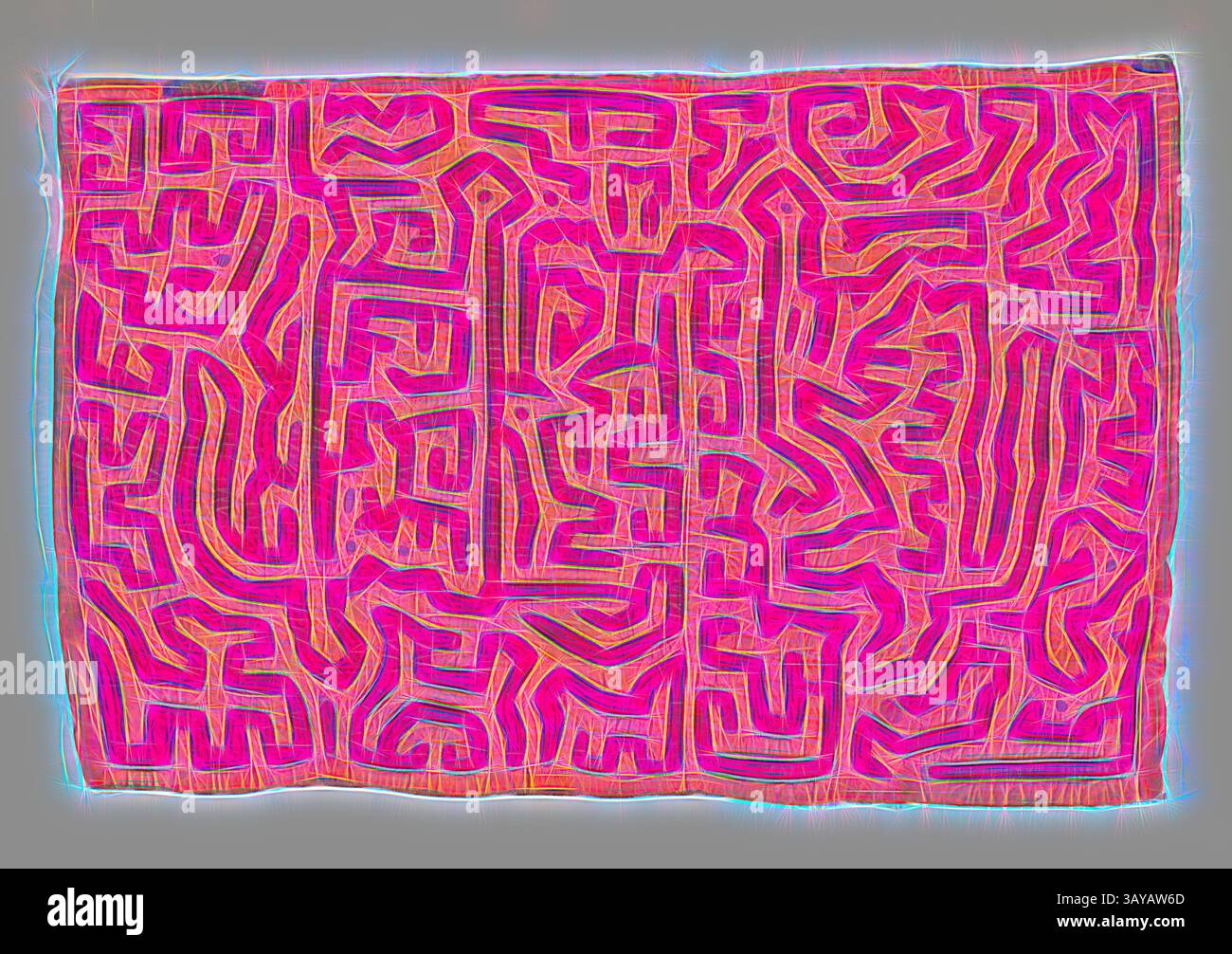 A vibrant and intricate maze design features a series of winding ...