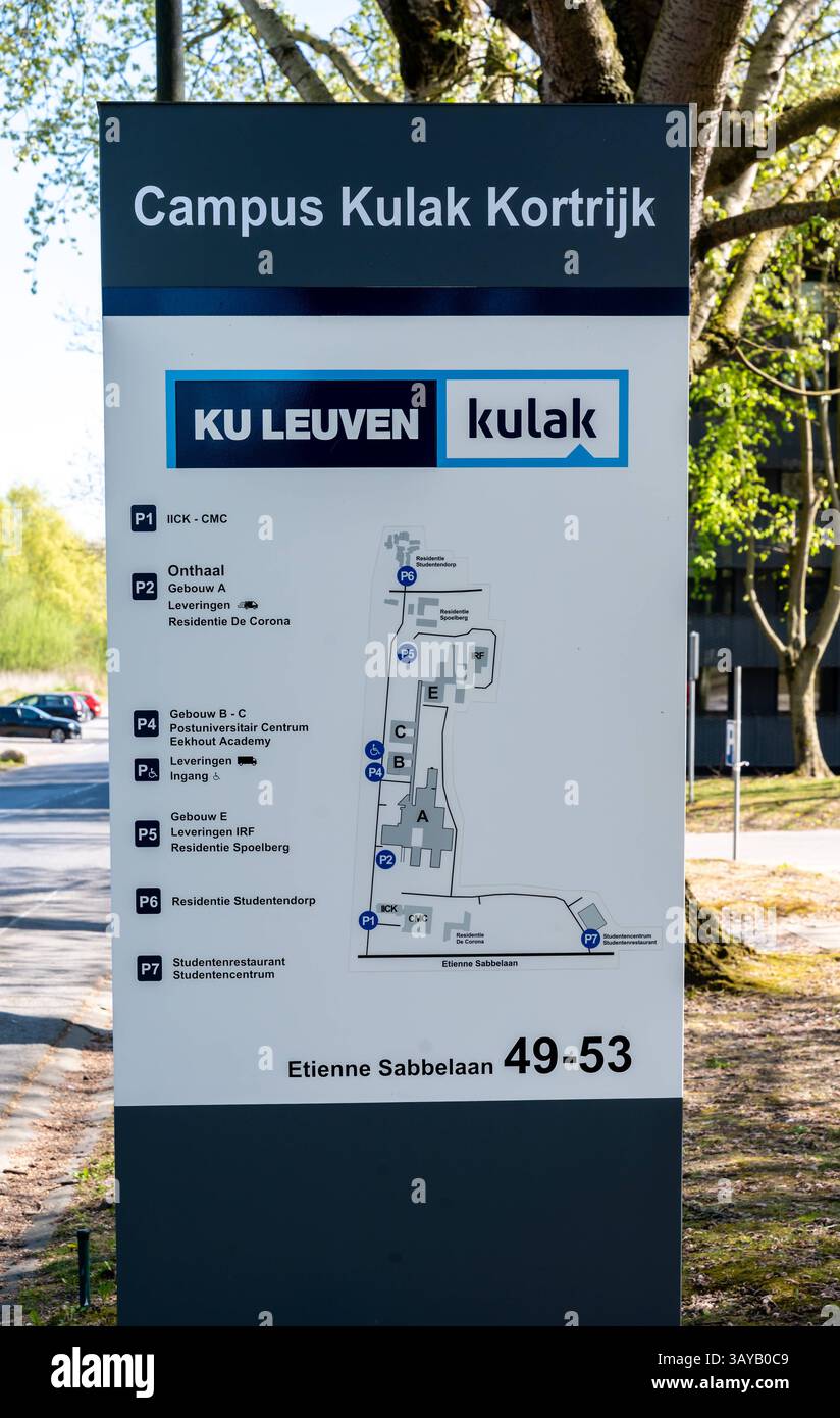 Sign of the university Campus Kulak KU Leuven in Kortrijk, West Flanders, Belgium, 11 April 2025 ...