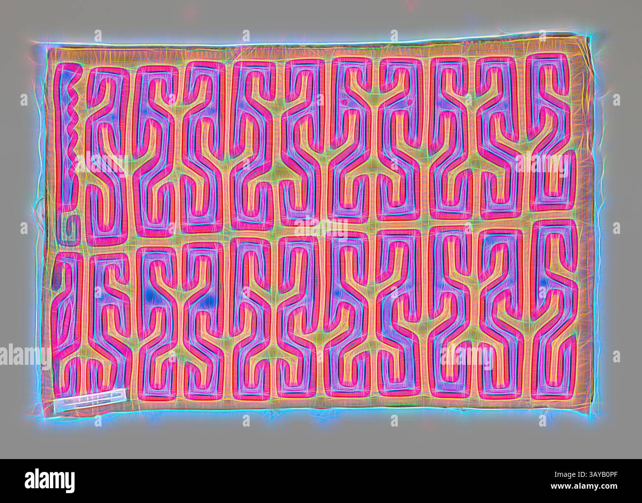 A vibrant textile featuring an intricate geometric pattern ...