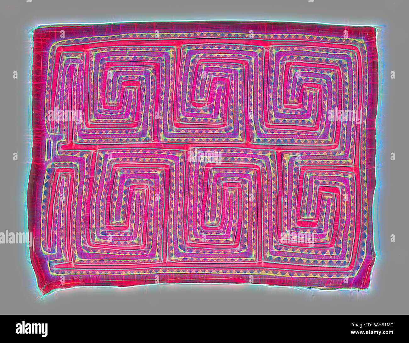 A vibrant textile featuring an intricate maze-like pattern, adorned ...