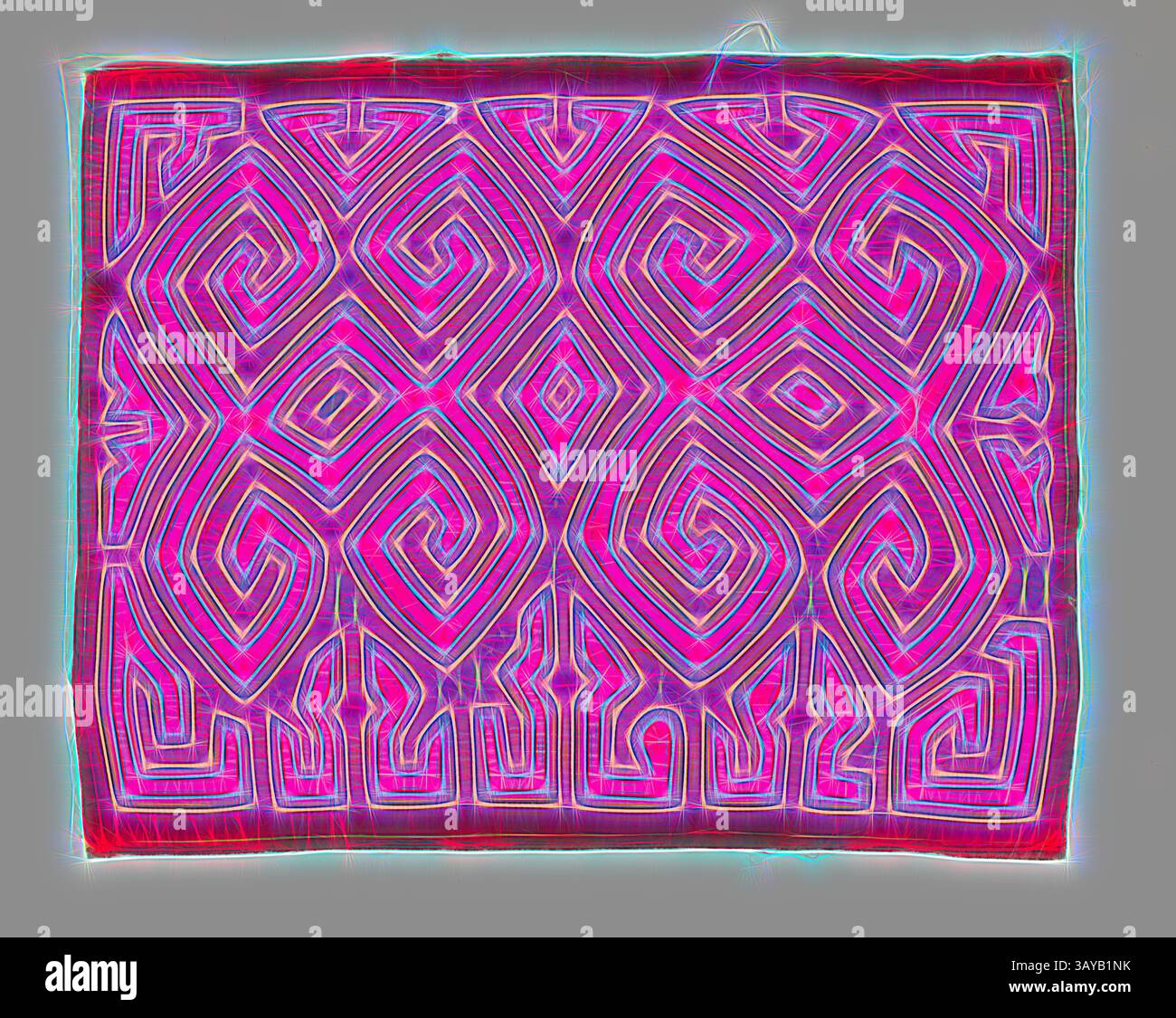 A vibrant textile featuring an intricate pattern of interconnected ...