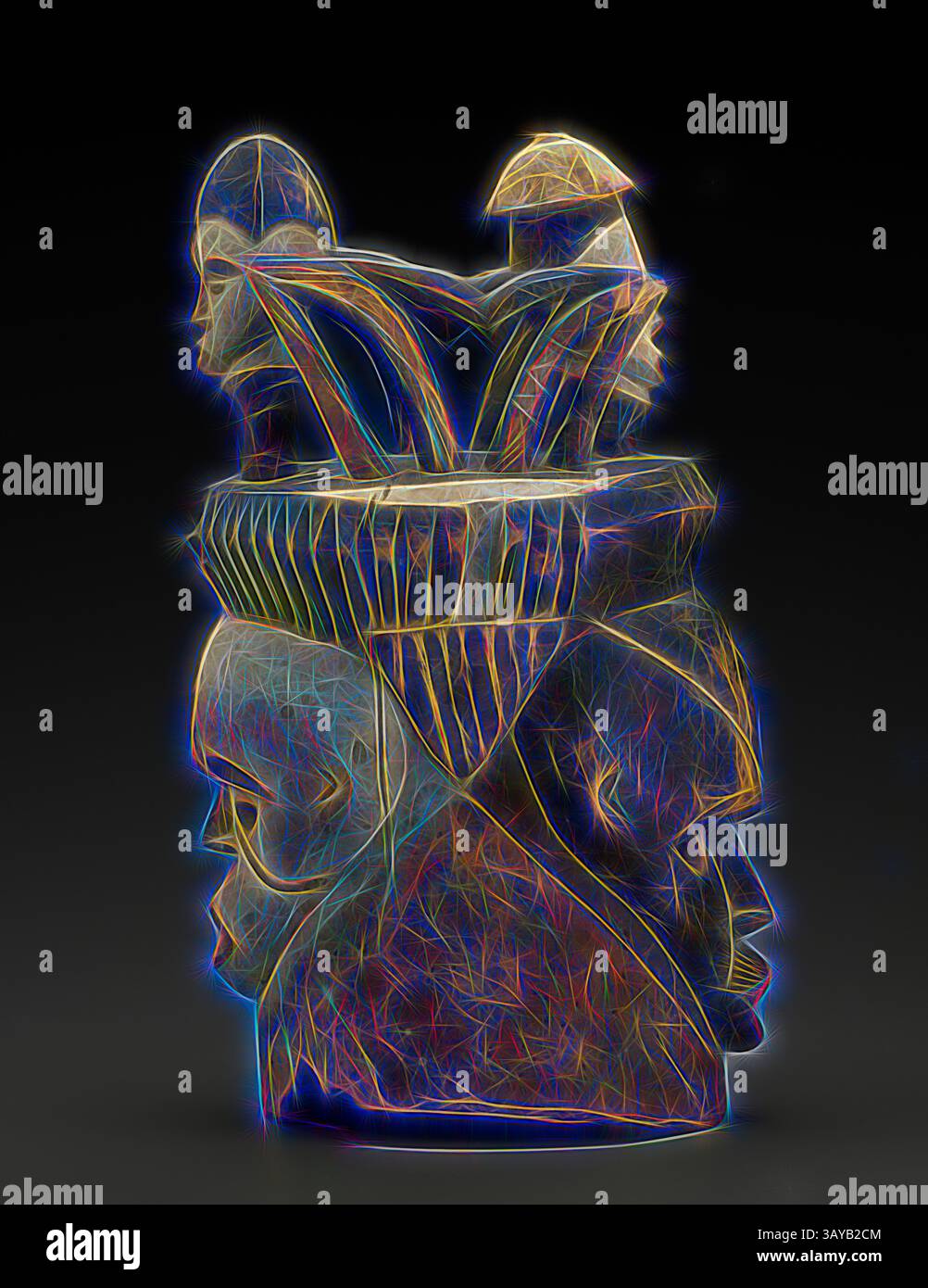 An intricately designed sculpture featuring two human figures ...