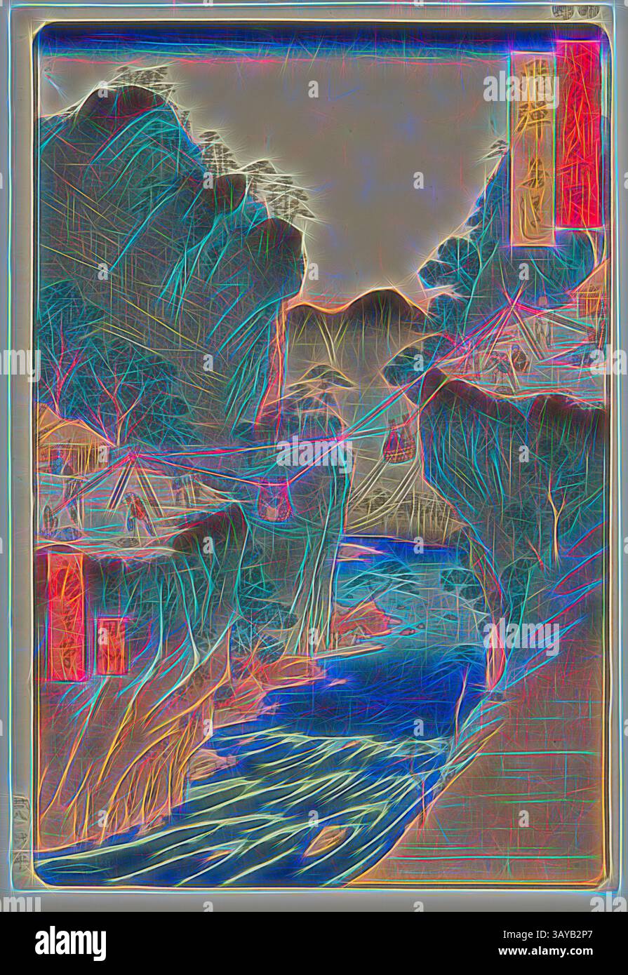 A vibrant interpretation of a mountainous landscape featuring a winding ...