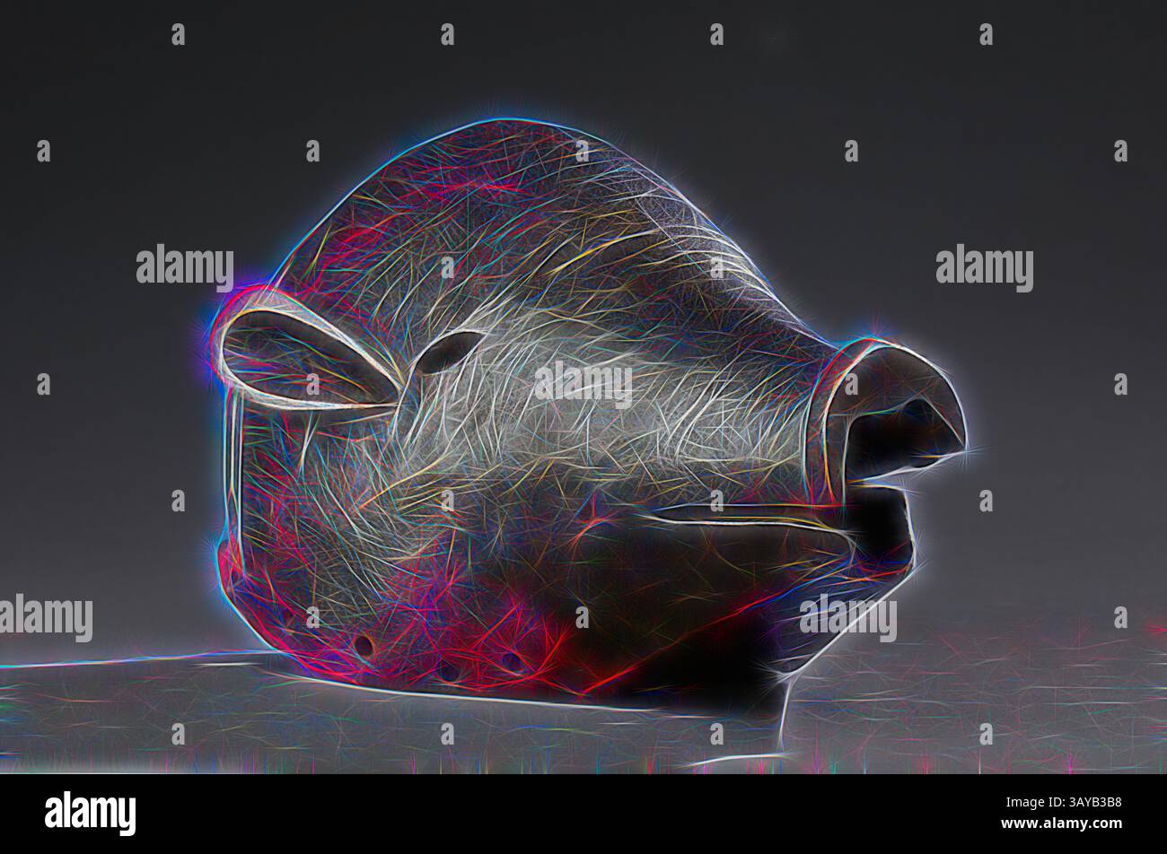 A stylized representation of a pig’s head, featuring intricate lines ...