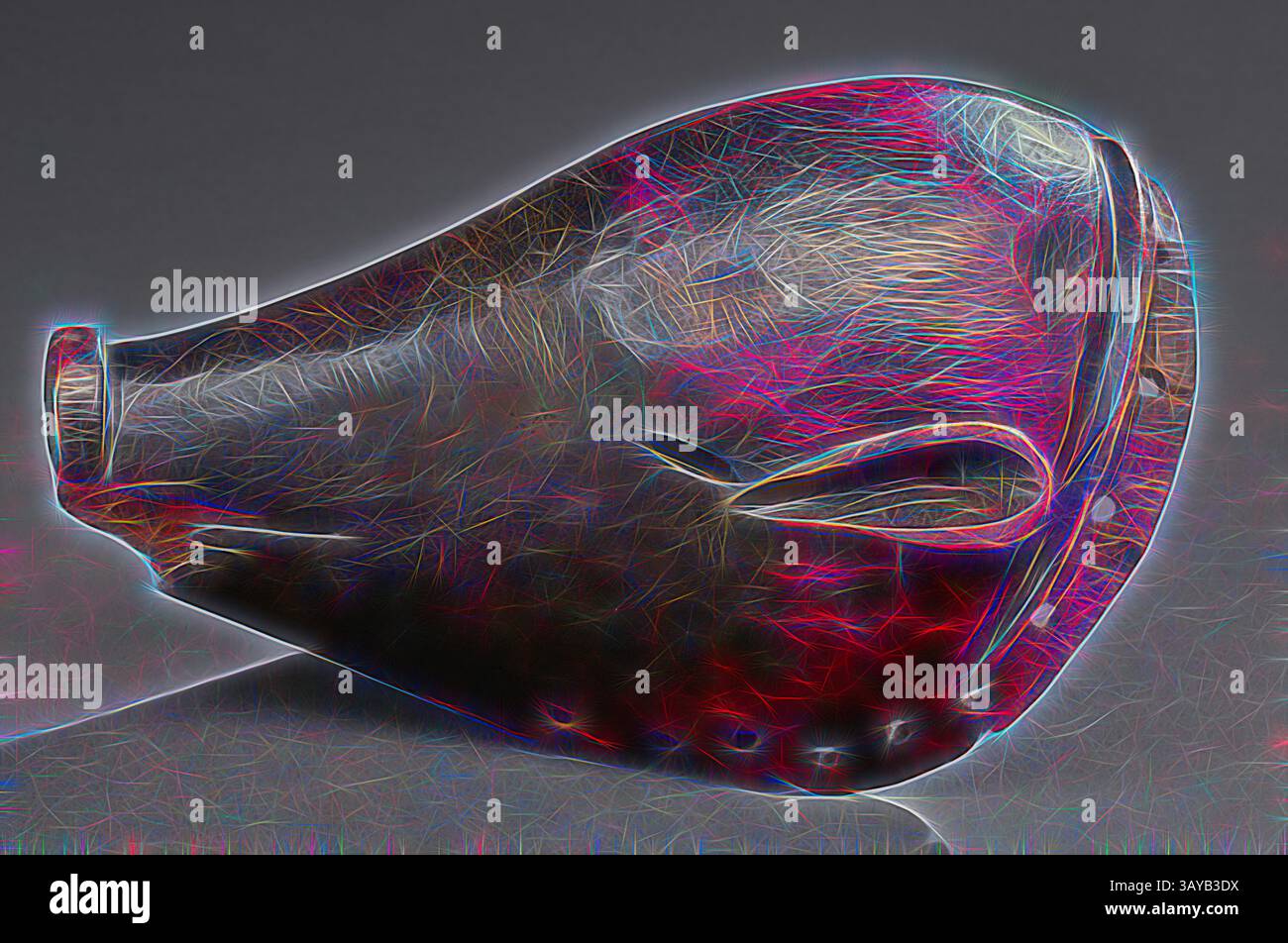 An intricately detailed vessel with a curved shape, featuring a ...