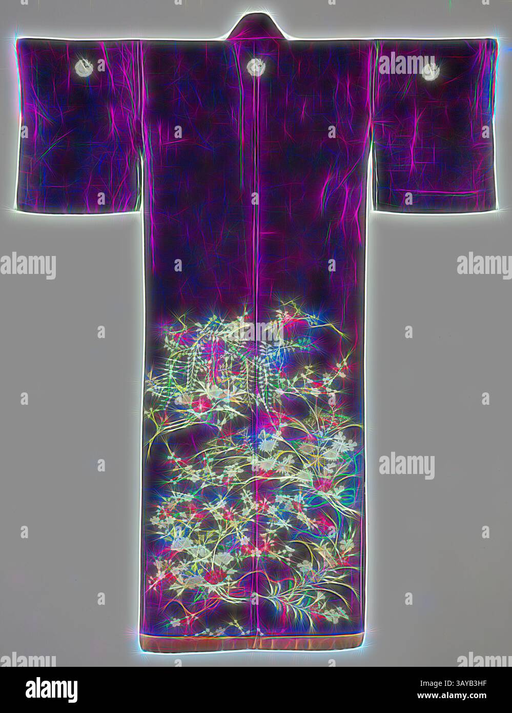 A traditional kimono adorned with intricate floral patterns, showcasing ...