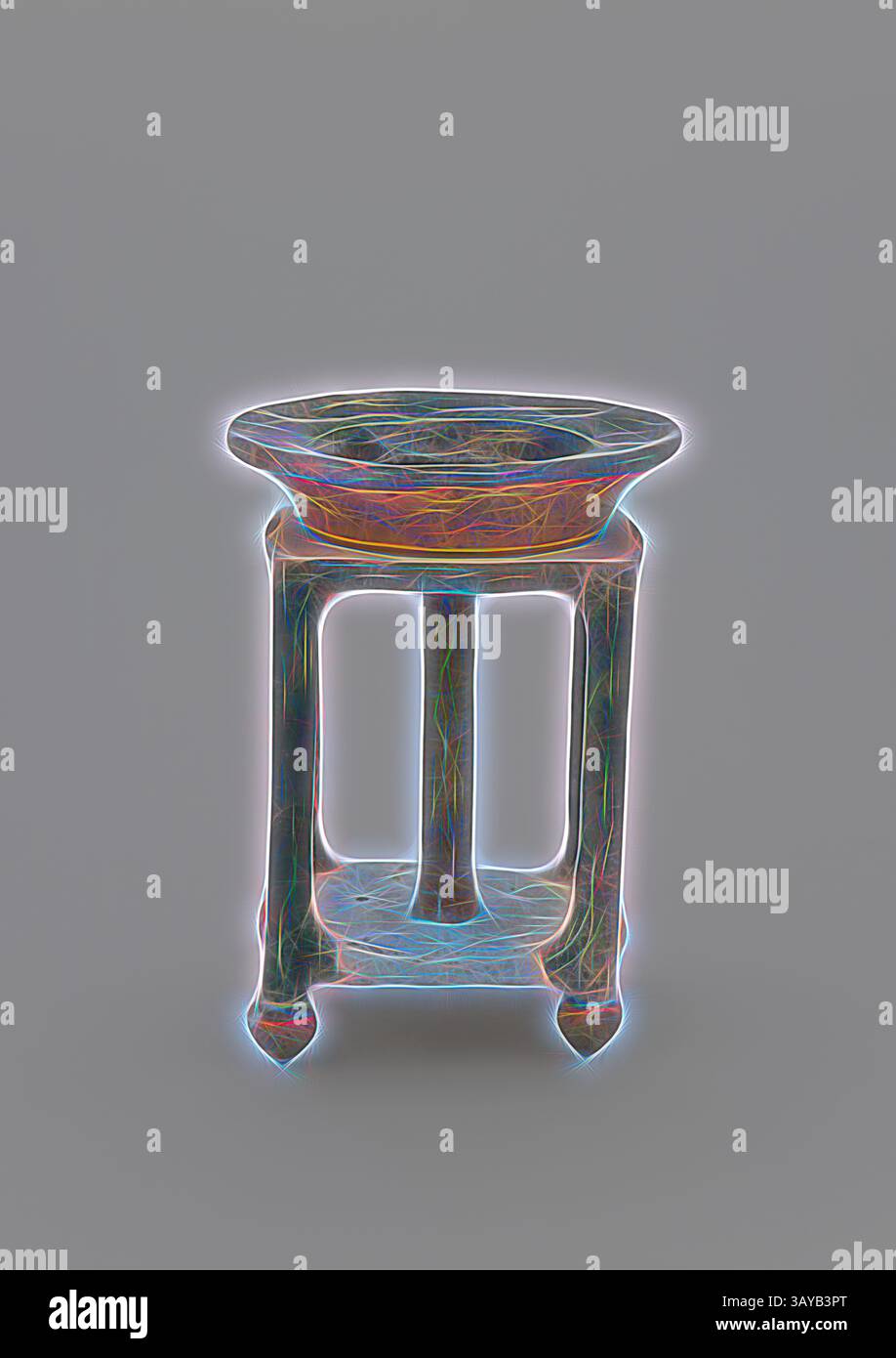 An intricately designed pedestal table with a round top and curved legs ...