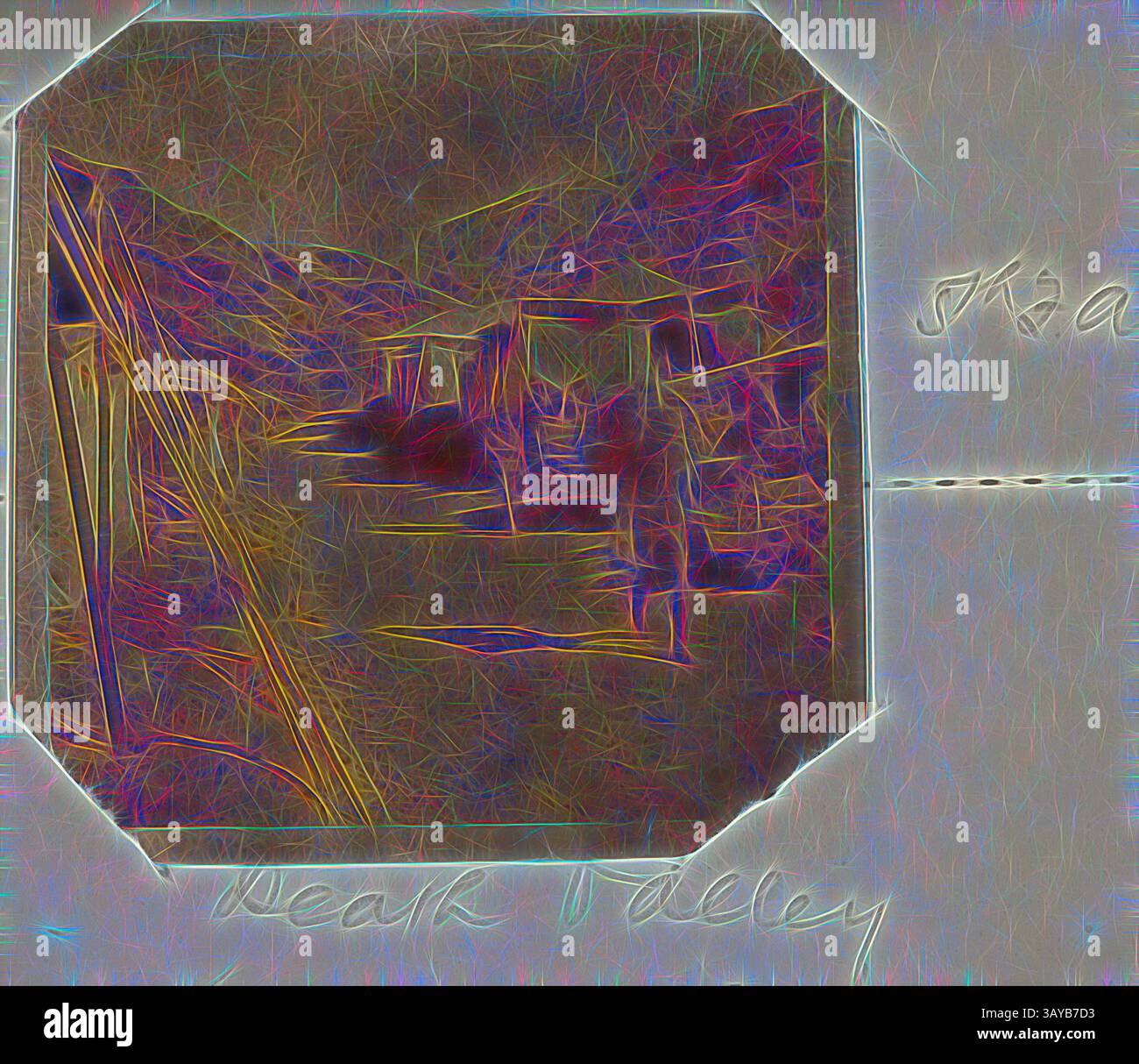 A vibrant, abstract representation of a desert landscape, featuring ...