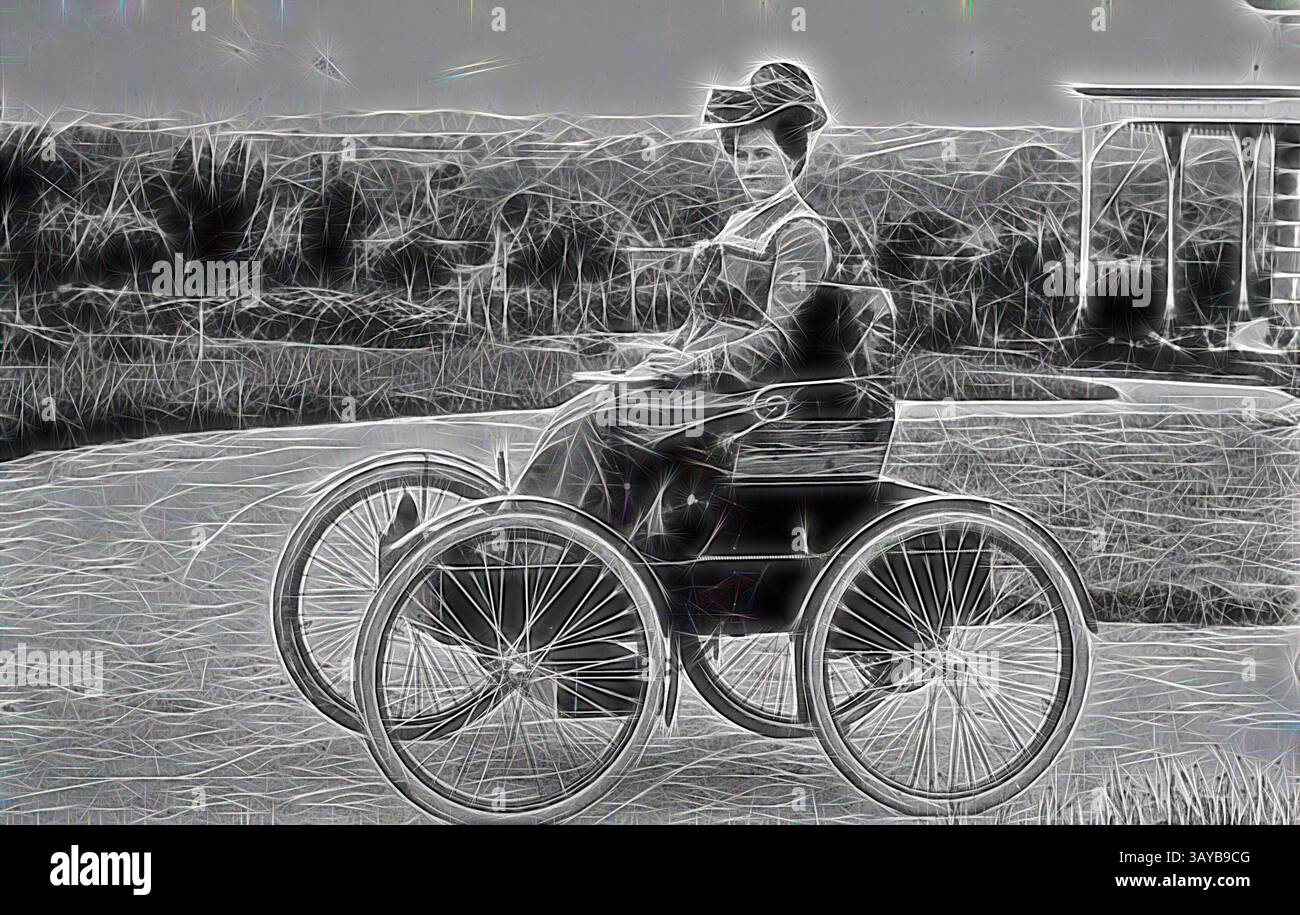 A woman elegantly dressed in early 20th-century attire sits confidently ...