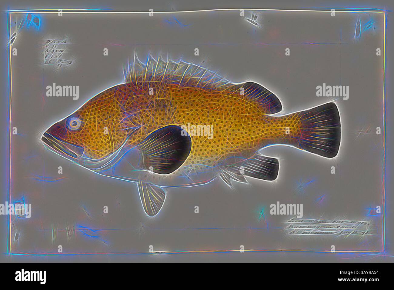 A detailed depiction of a fish, showcasing its vibrant scales and ...