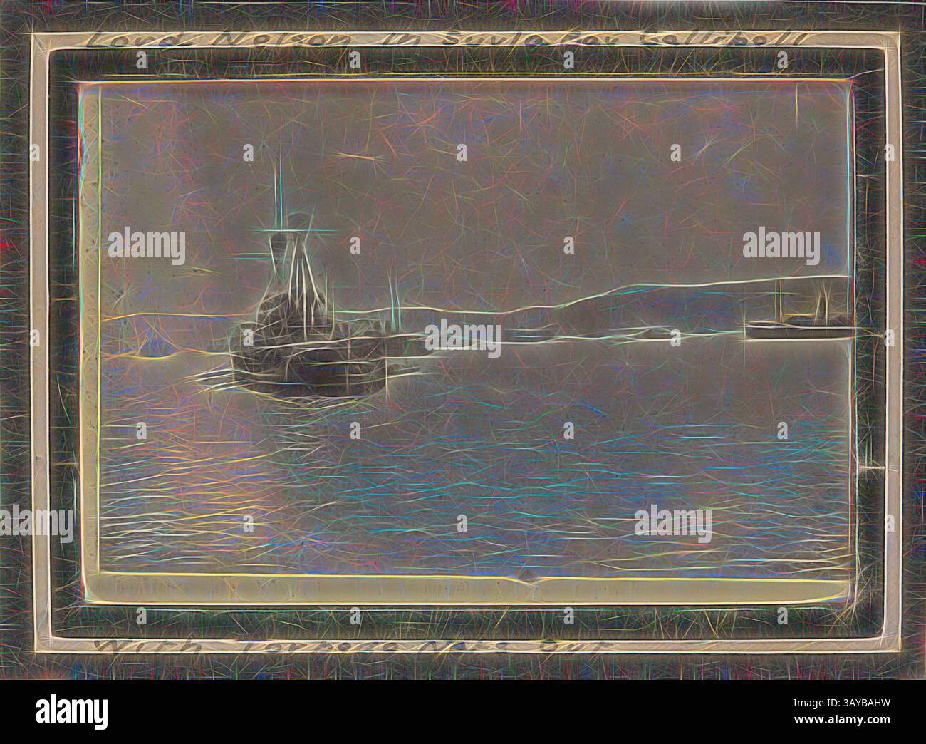 A serene harbor scene features a ship gently anchored in calm waters ...