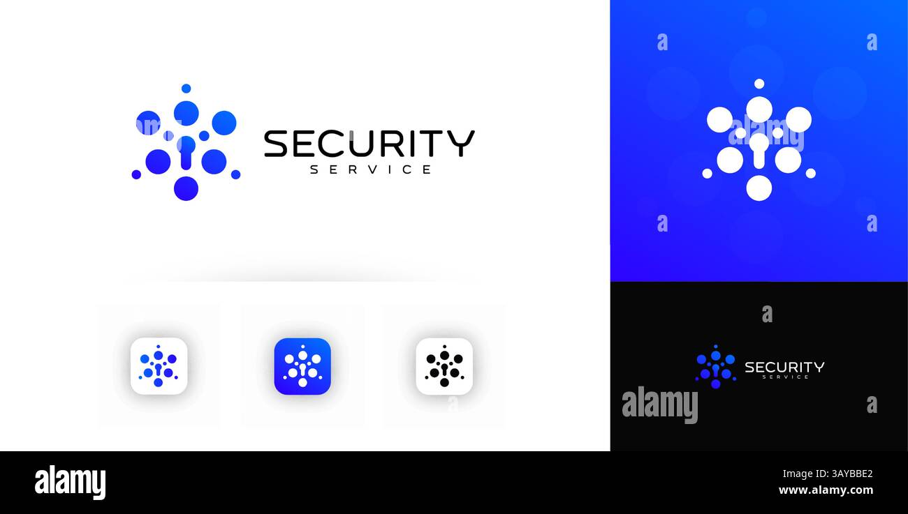 Modern Security Service Logo with Abstract Lock and Dot Network in Blue ...