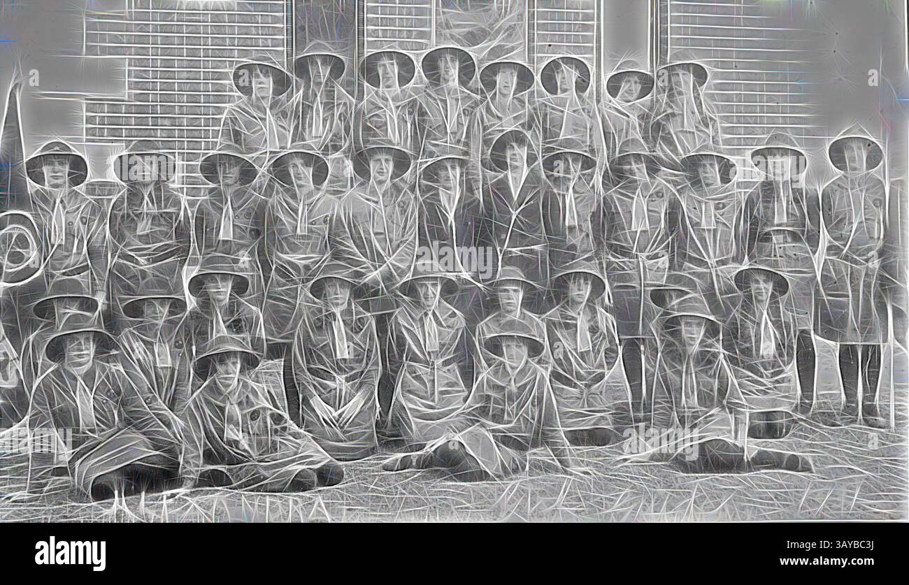 A large group of individuals poses together, wearing matching outfits ...