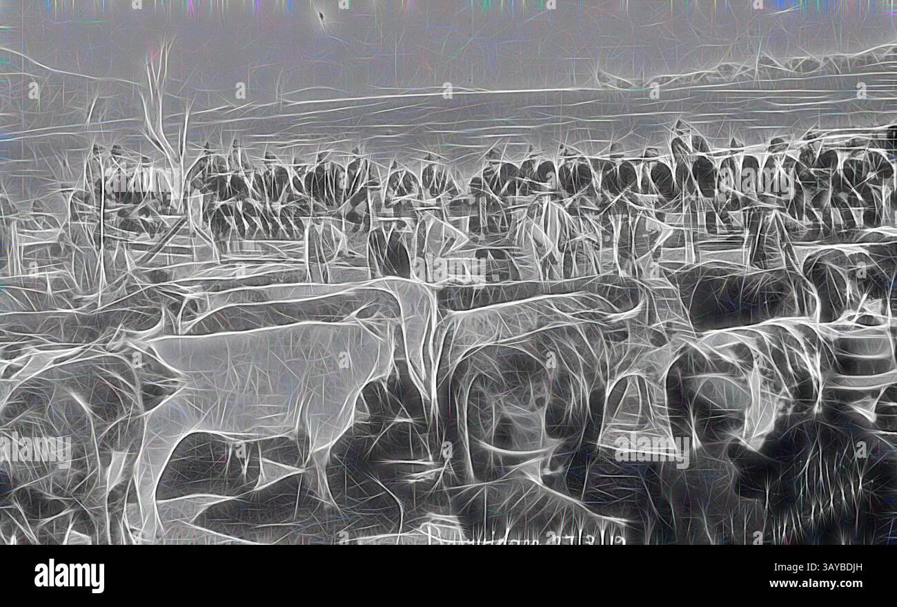 A herd of cattle stands in a field, surrounded by trees and an ...