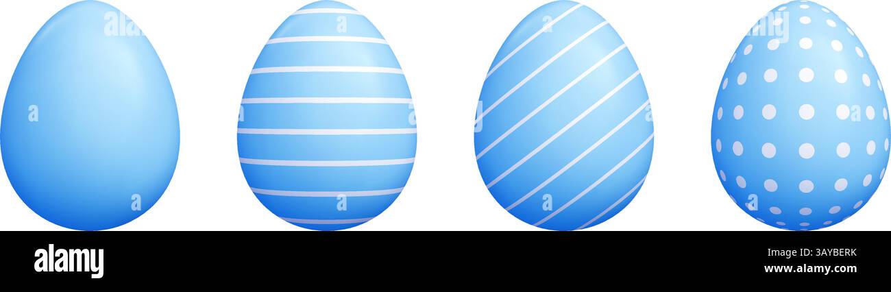 3d blue pastel Easter egg vector set - solid colorful oval cartoon ...